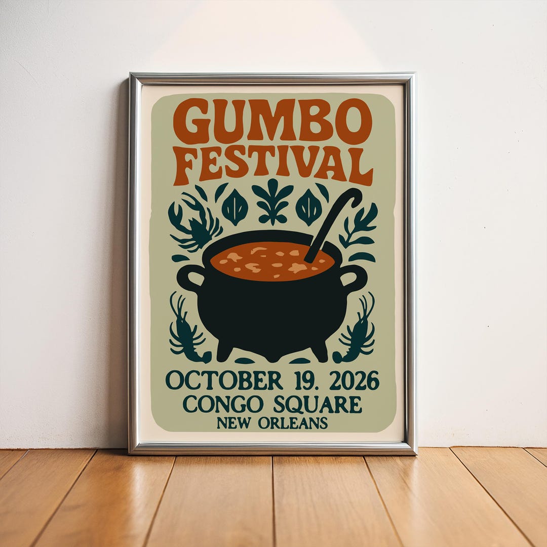 Gumbo Festival 2026 Poster - Louisiana Wall Art Print Culinary Food ...