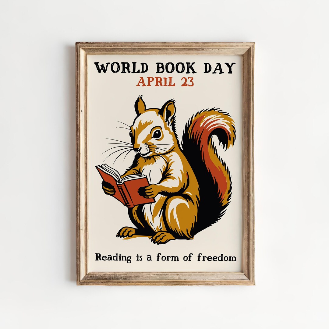 Reading Squirrel Poster: World Book Day Library Art - Etsy