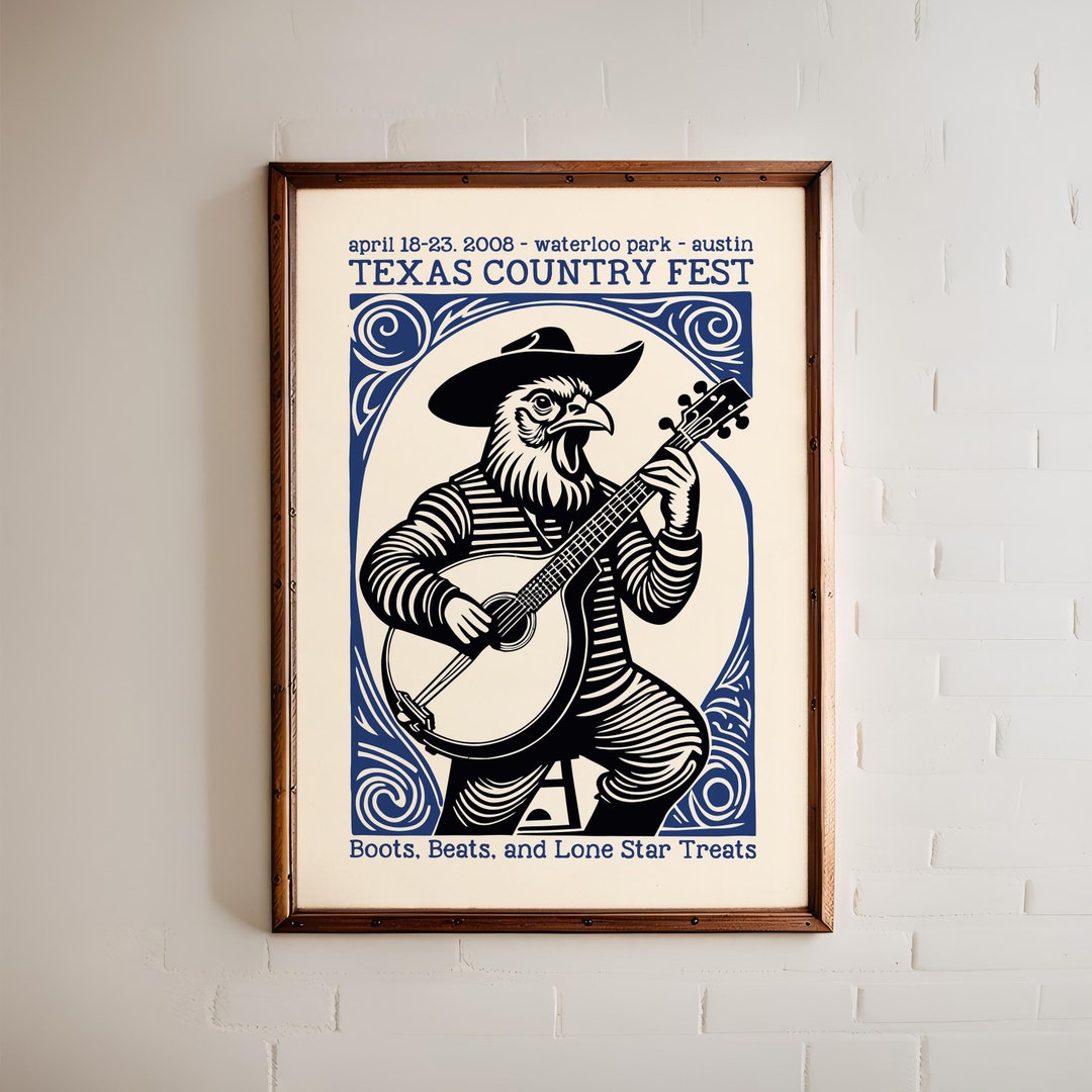 Texas Country Fest Poster 2008 – Rustic Music Festival Art Print With ...