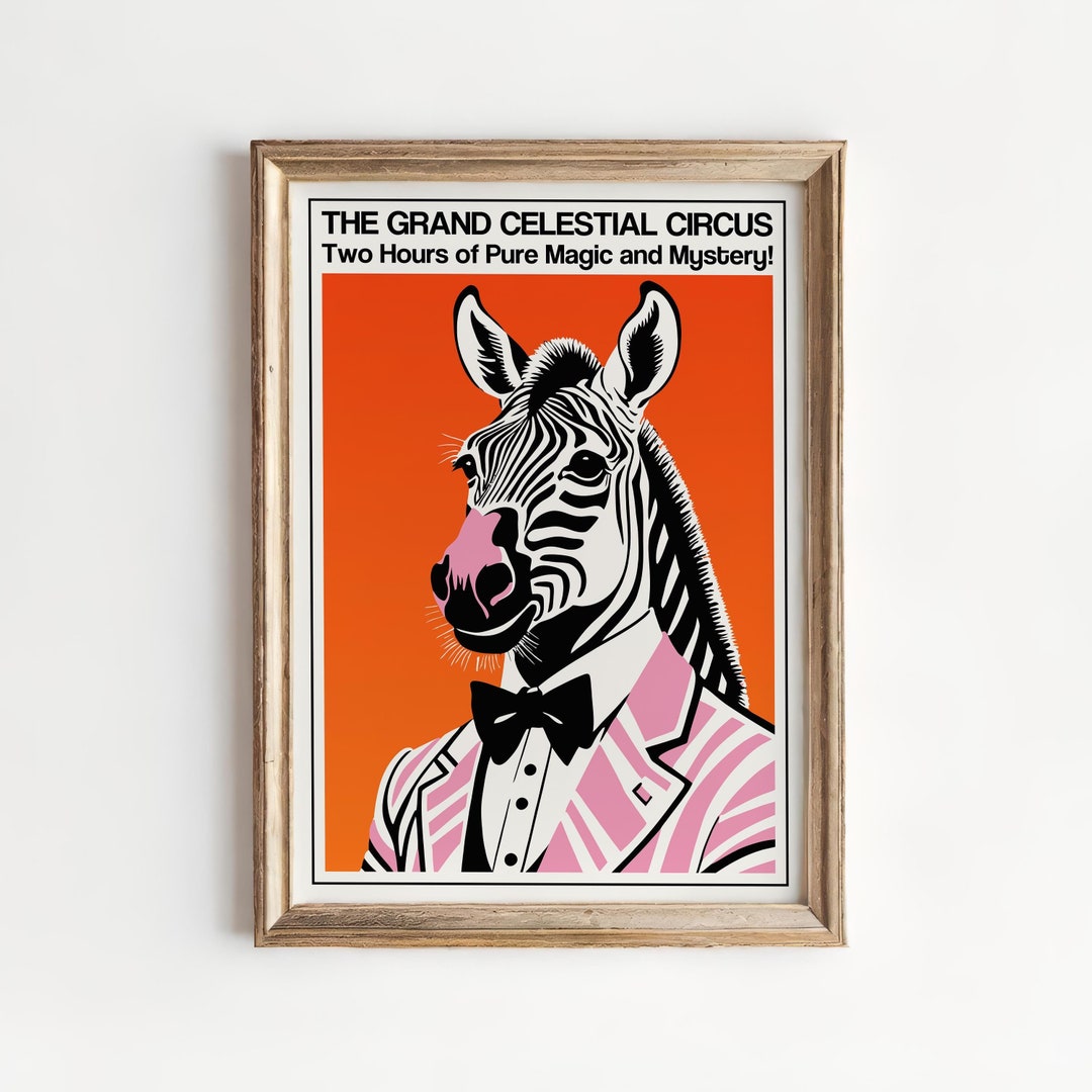 Circus Poster Art Print, Zebra in Tuxedo Wall Decor, Grand Celestial ...