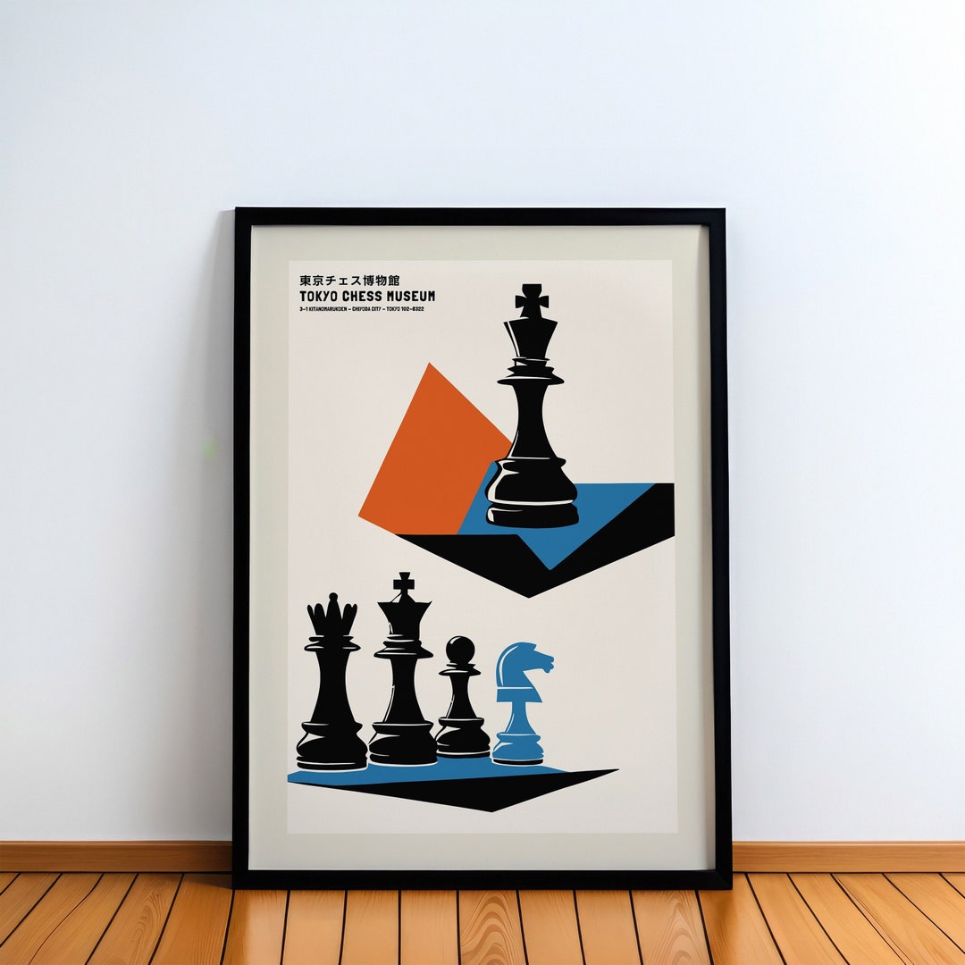 Tokyo Chess Museum Poster, Iconic Chess Pieces Artwork, Mid-century ...