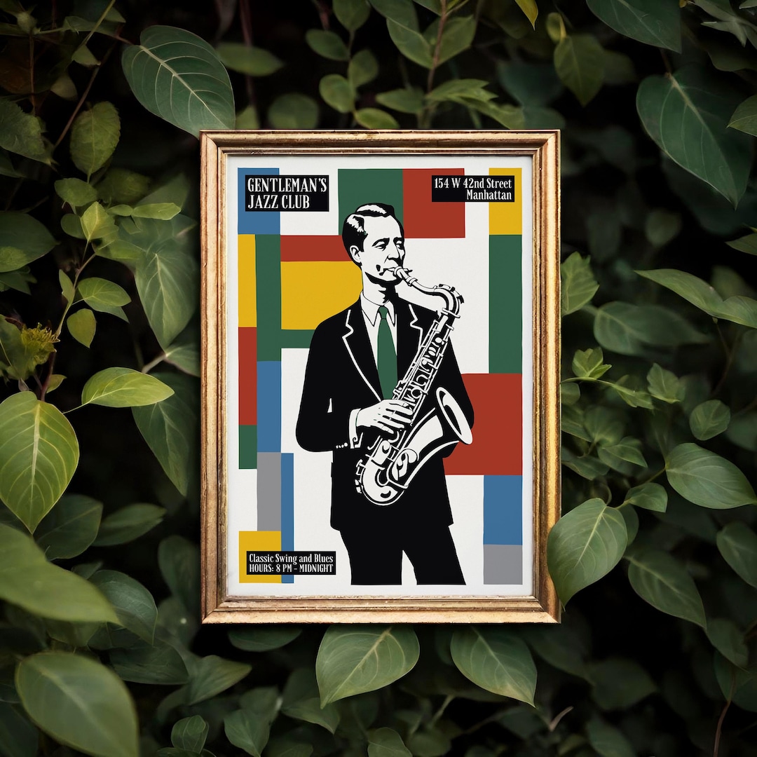 Gentleman's Jazz Club Poster - Retro Saxophone Player Art Print ...