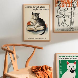 Vintage BOOK READING POSTER - Library Cat Books Lover - Teacher Gift ...
