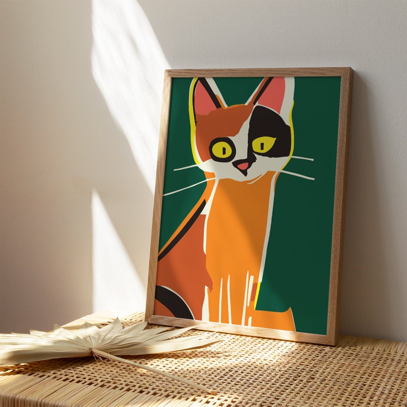 Illustrated Cat Poster Mid Century Modern Cat Art Print - Etsy