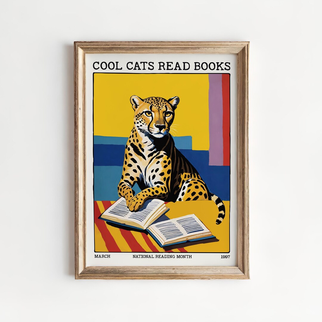 Reading Month Poster 1997 | Cool Cats Read Books Wall Art Print | Retro ...