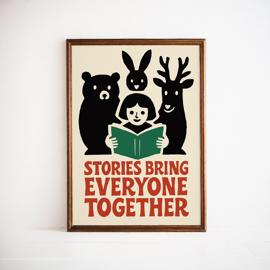 Woodland Animals Reading Print: Mid Century Kids Room Decor - Etsy
