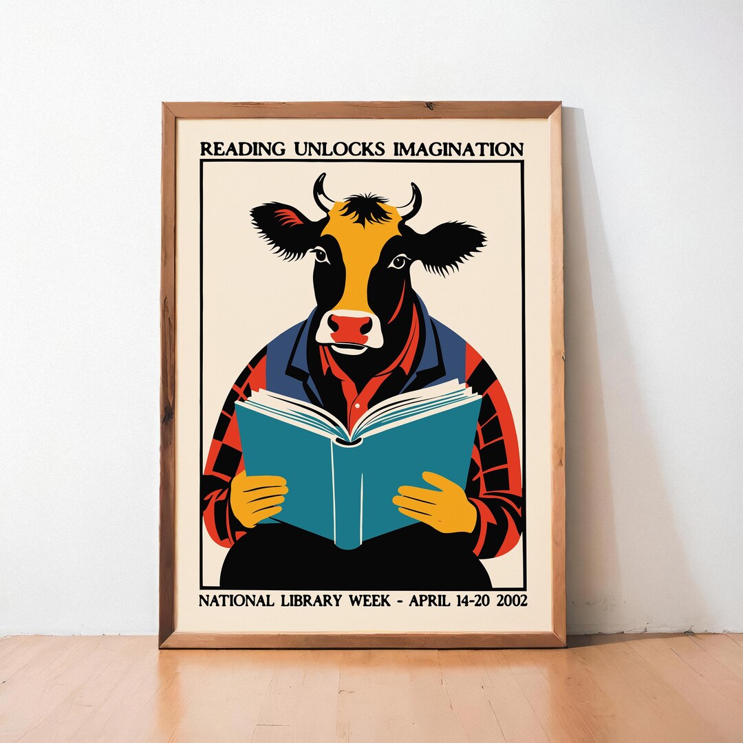 Cow Reading Book Art Print: National Library Week Classroom Decor - Etsy