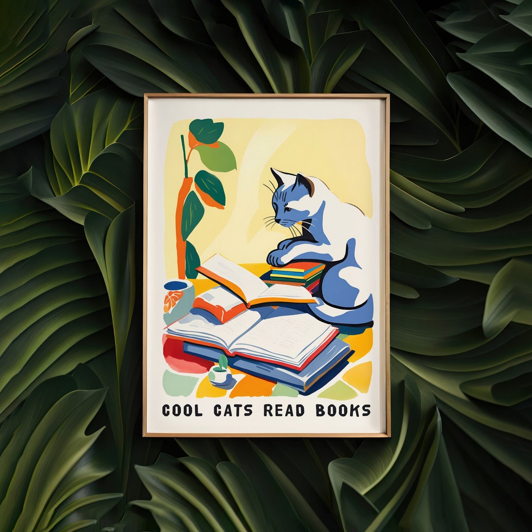 Cool Cats Read Books - Motivational Reading Poster - Collectible ...