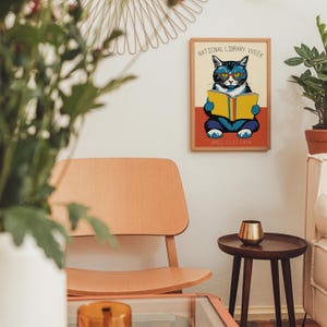 National Library Week 1999 Poster With Reading Cat | Retro Cat Art ...