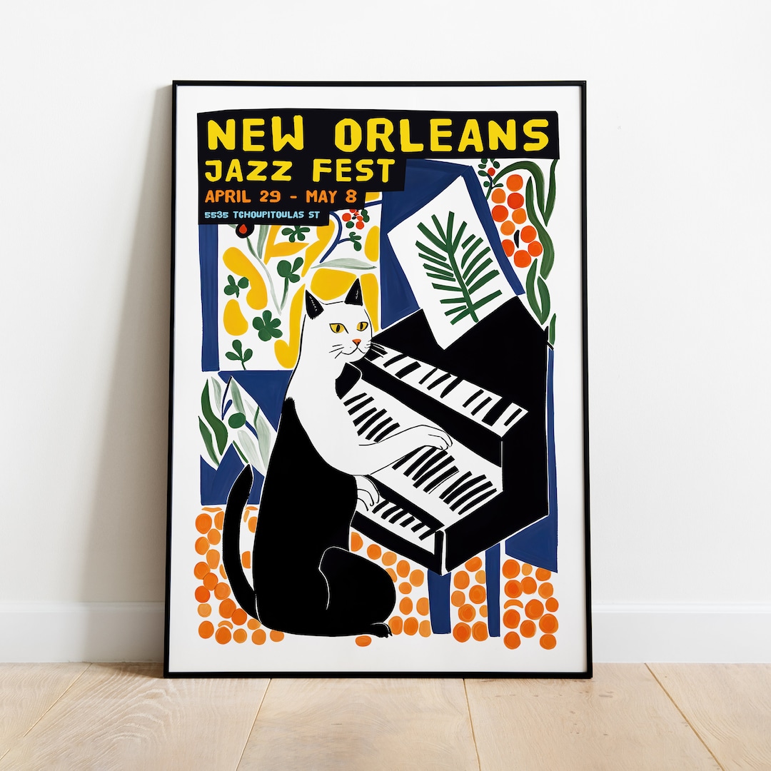 New Orleans Jazz Fest Poster Cat Print Music Concert Giclee ...