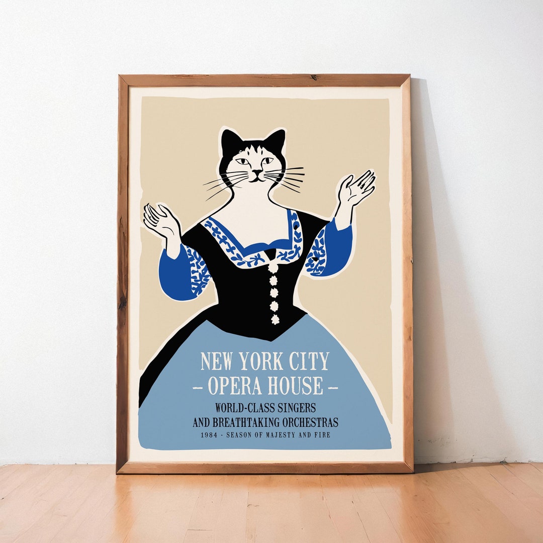 New York City Opera House Cat Poster - 1984 - Retro Art Print - World ...