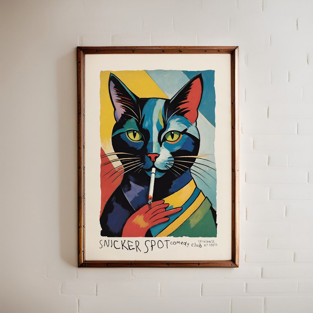 NYC Comedy Club Poster SNICKER SPOT Colorful Cat Art Print, Whimsical ...