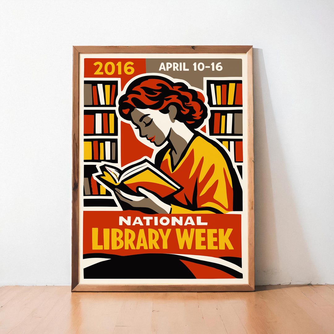 National Library Week 2016 Poster - Vintage Book Reading Wall Art Print ...