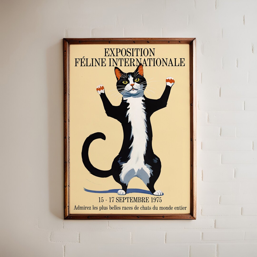 Cat Show Poster - EXPOSITION FELINE INTERNATIONALE 1975 - Retro French ...