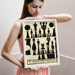Retro Chess Poster Vintage German Poster Monochrome Wall Art Prints ...
