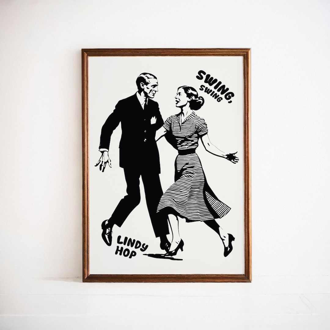 Lindy Hop Swing Dance Poster - Retro Black and White Dance Art Print ...