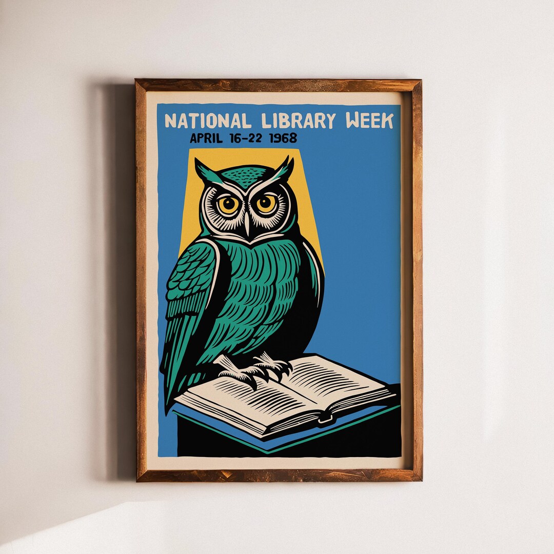 1968 National Library Week Poster: Retro Owl Art Print - Etsy