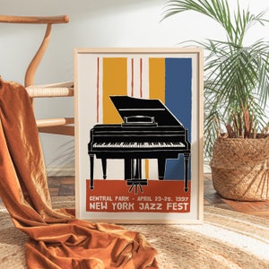 1997 New York Jazz Fest Vintage Poster, Central Park Music Event Collectible, Retro Piano Wall ...