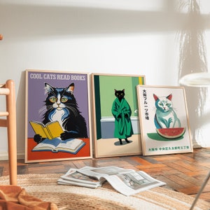 Cool Cats Read Books POSTER - Whimsical Wall Art, Vibrant Literary ...
