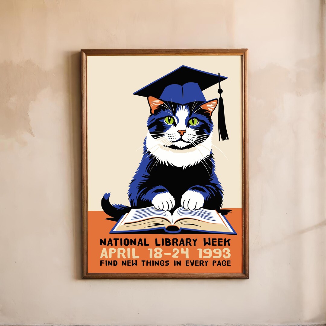 National Library Week Poster 1993 - Reading Book Wall Print Vintage ...