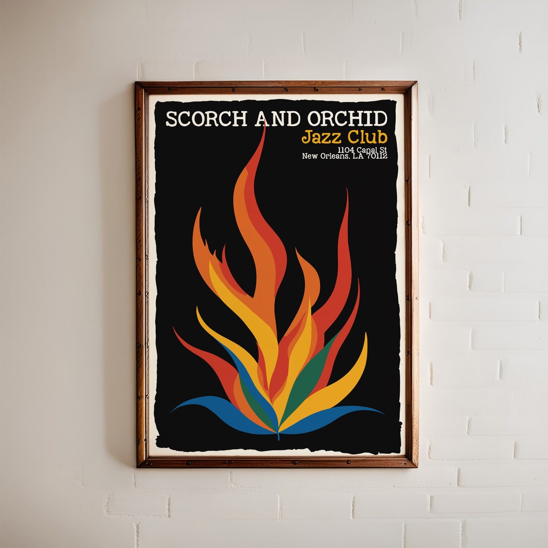 Vintage Jazz Club Poster - SCORCH AND ORCHID Jazz Club, Vibrant Flame ...