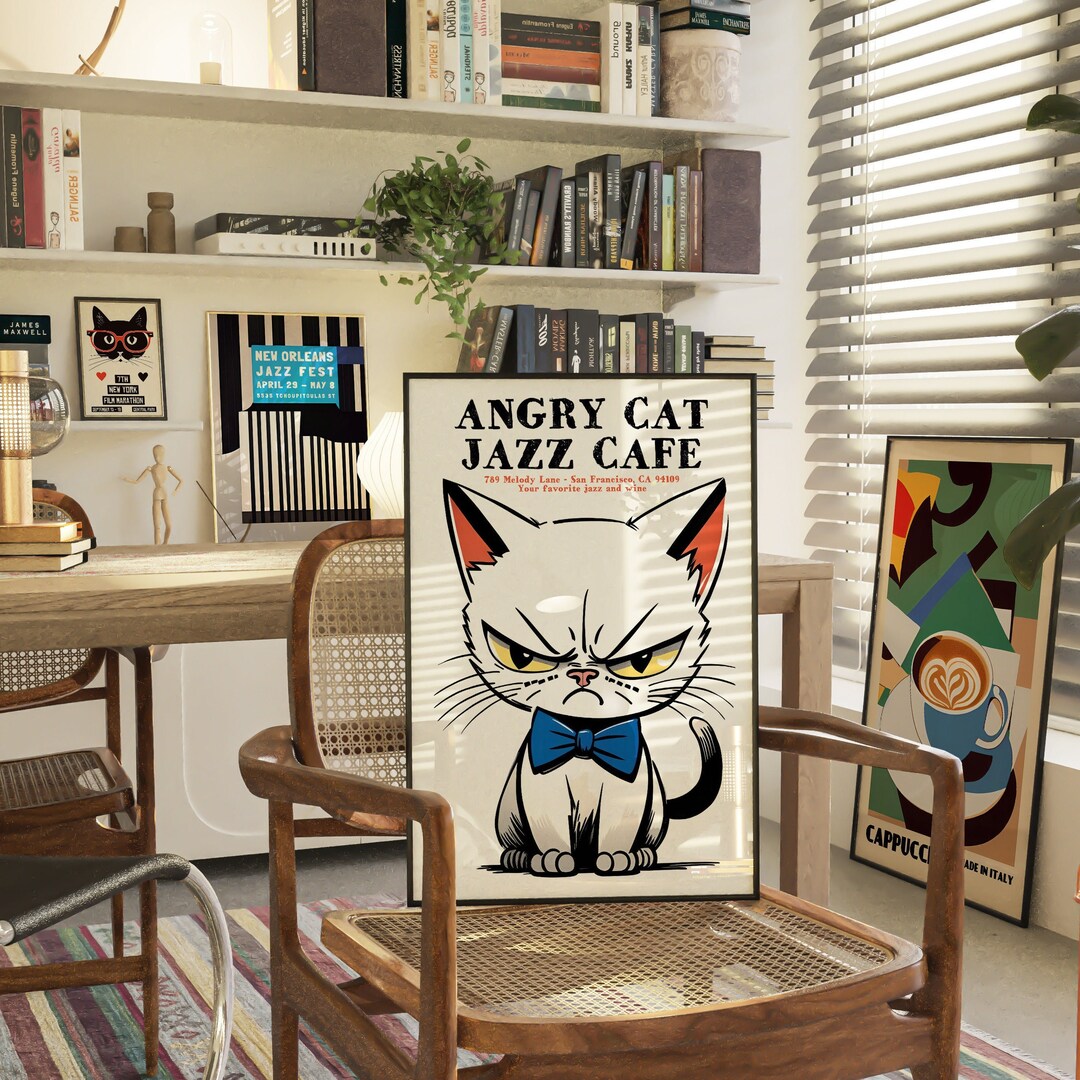 ANGRY CAT Jazz Cafe POSTER Advertising Poster, Retro Graphics Art, Wall ...