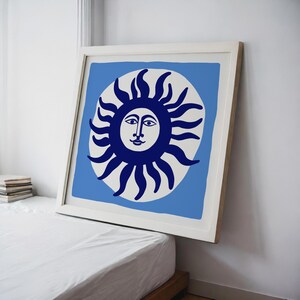 Blue Sun Poster - Modern Art Print, Contemporary Wall Decor, Minimalist ...