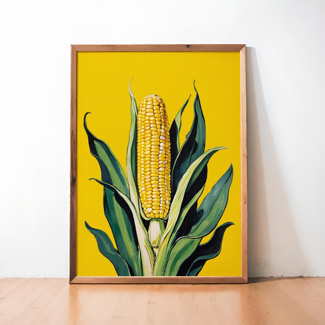 Corn Cob Art Print - Farmhouse Kitchen Decor, Vibrant Large Wall Art ...