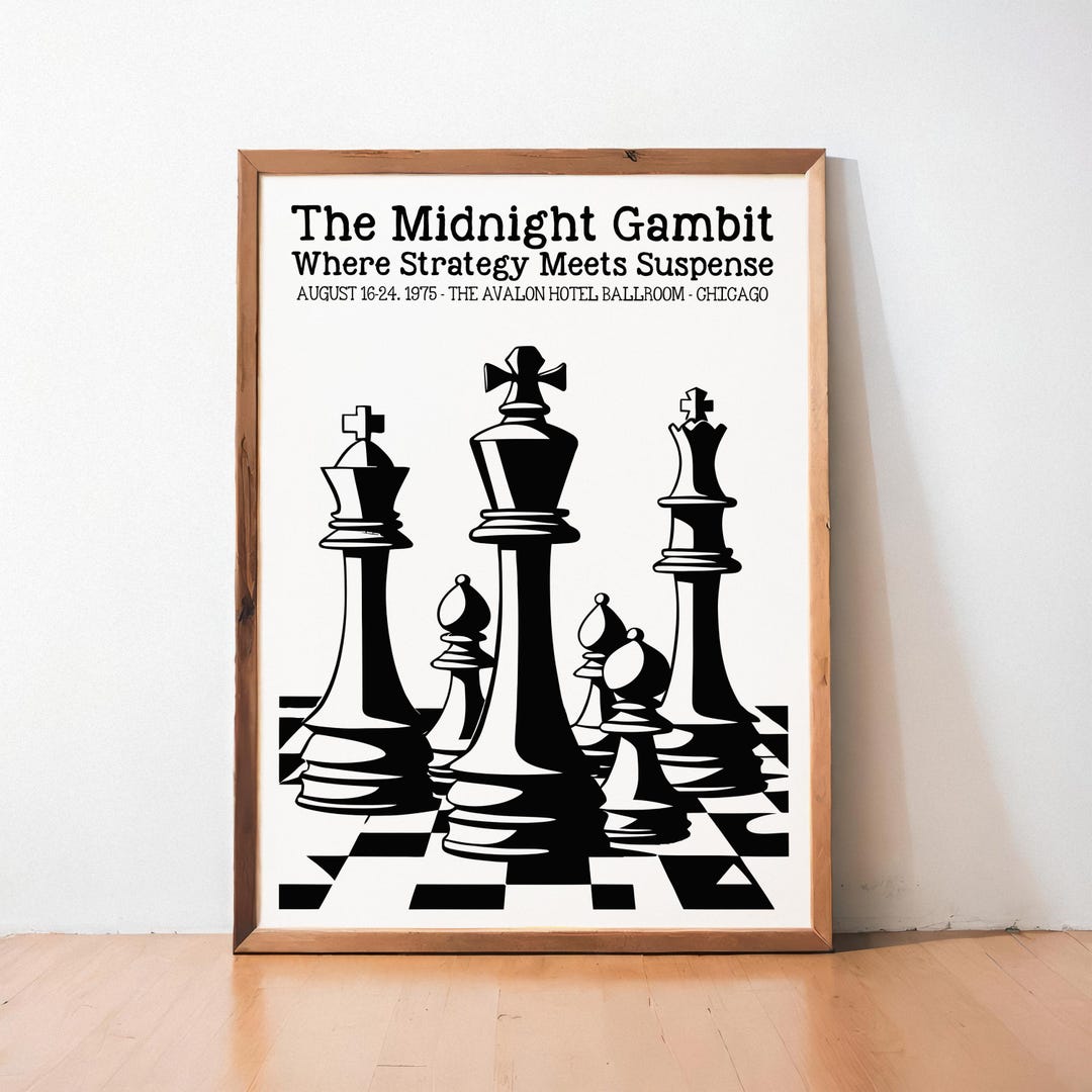 Vintage Chess Poster - the Midnight Gambit 1975 - Retro Chess ...