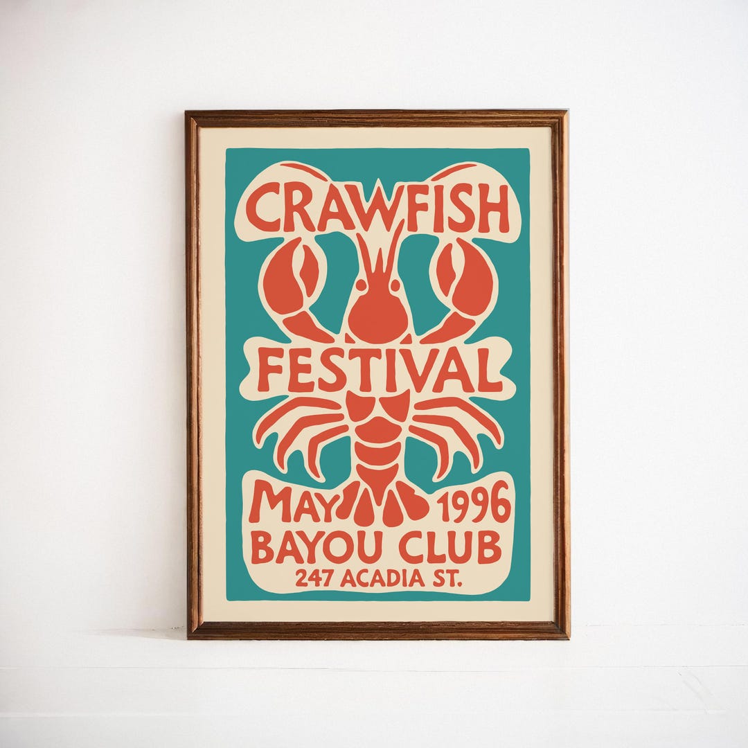Vintage Crawfish Festival Poster Print - Retro Louisiana Wall Art - Mid ...