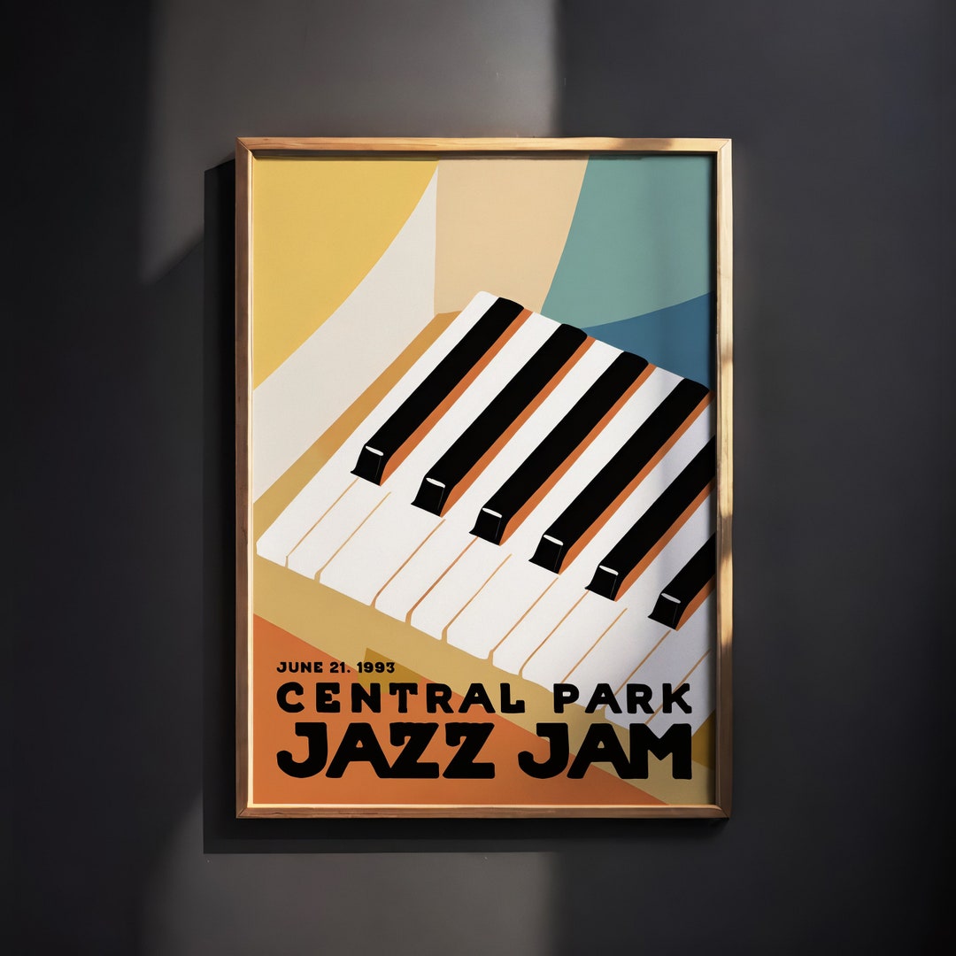 1993 Central Park Jazz Jam Poster - Music Event Wall Art With Piano Keys Design - Retro Music ...