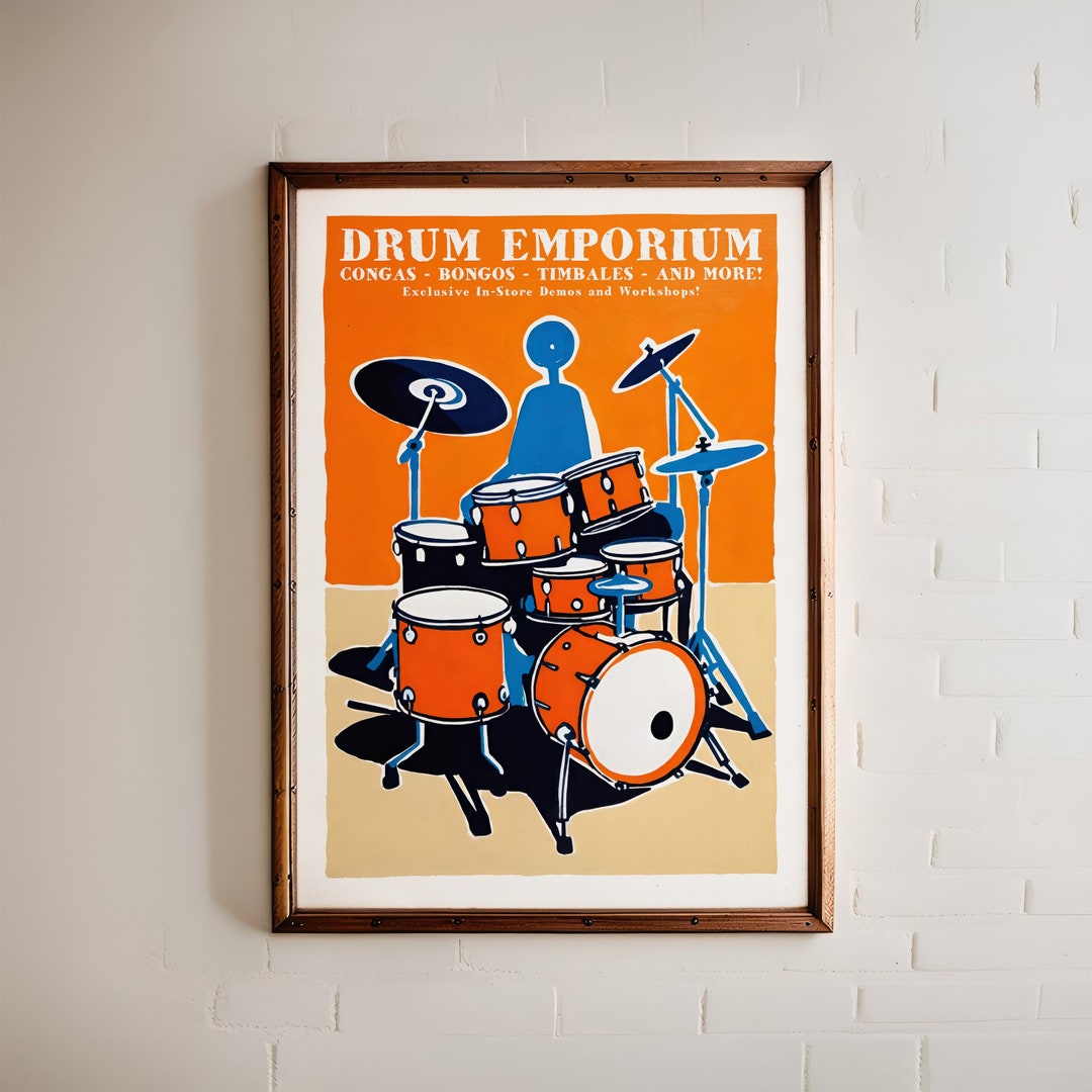 Drum Emporium Store Poster - Percussion Print Music Rhythm Instrument ...
