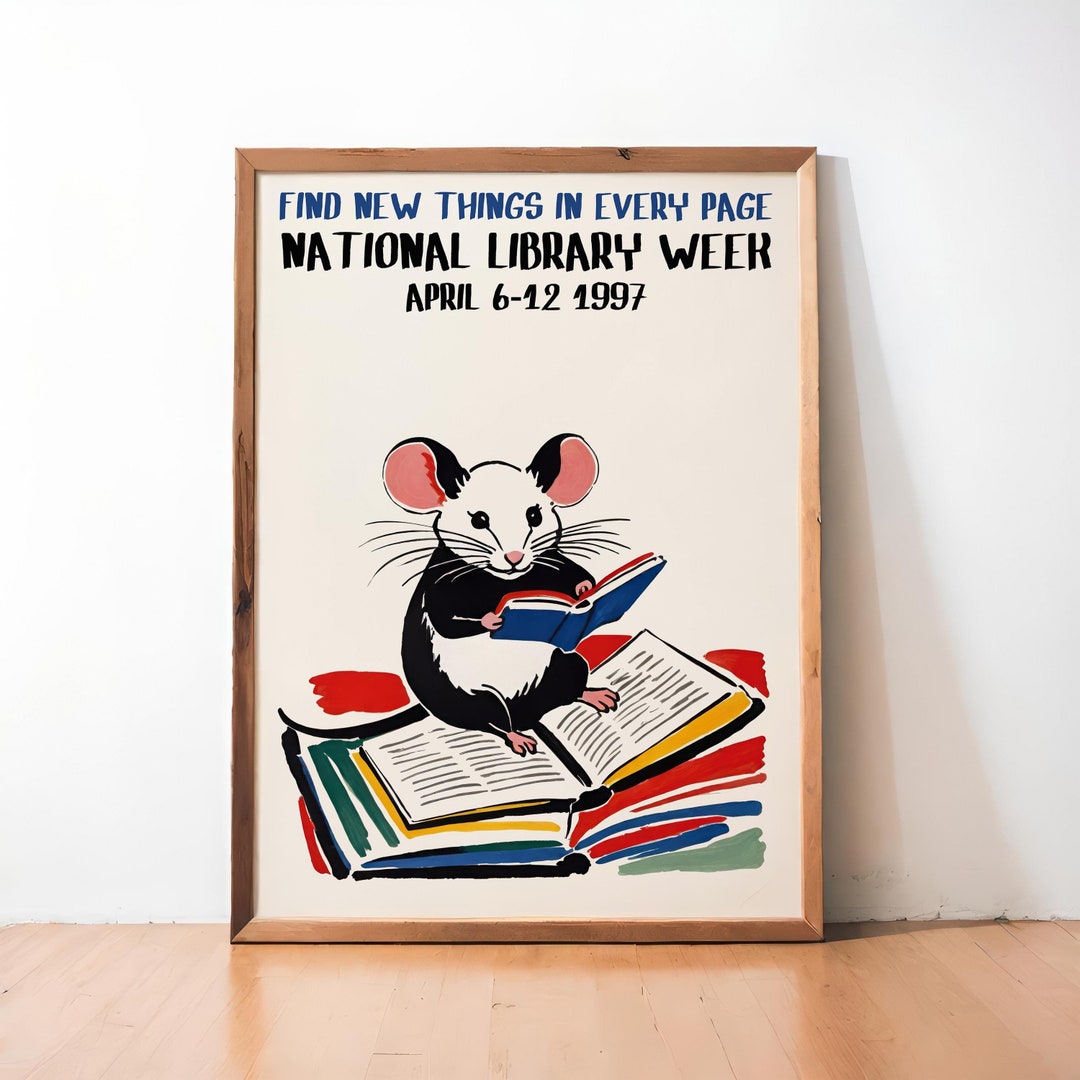 National Library Week Poster - Adorable Mouse Reading Books ...