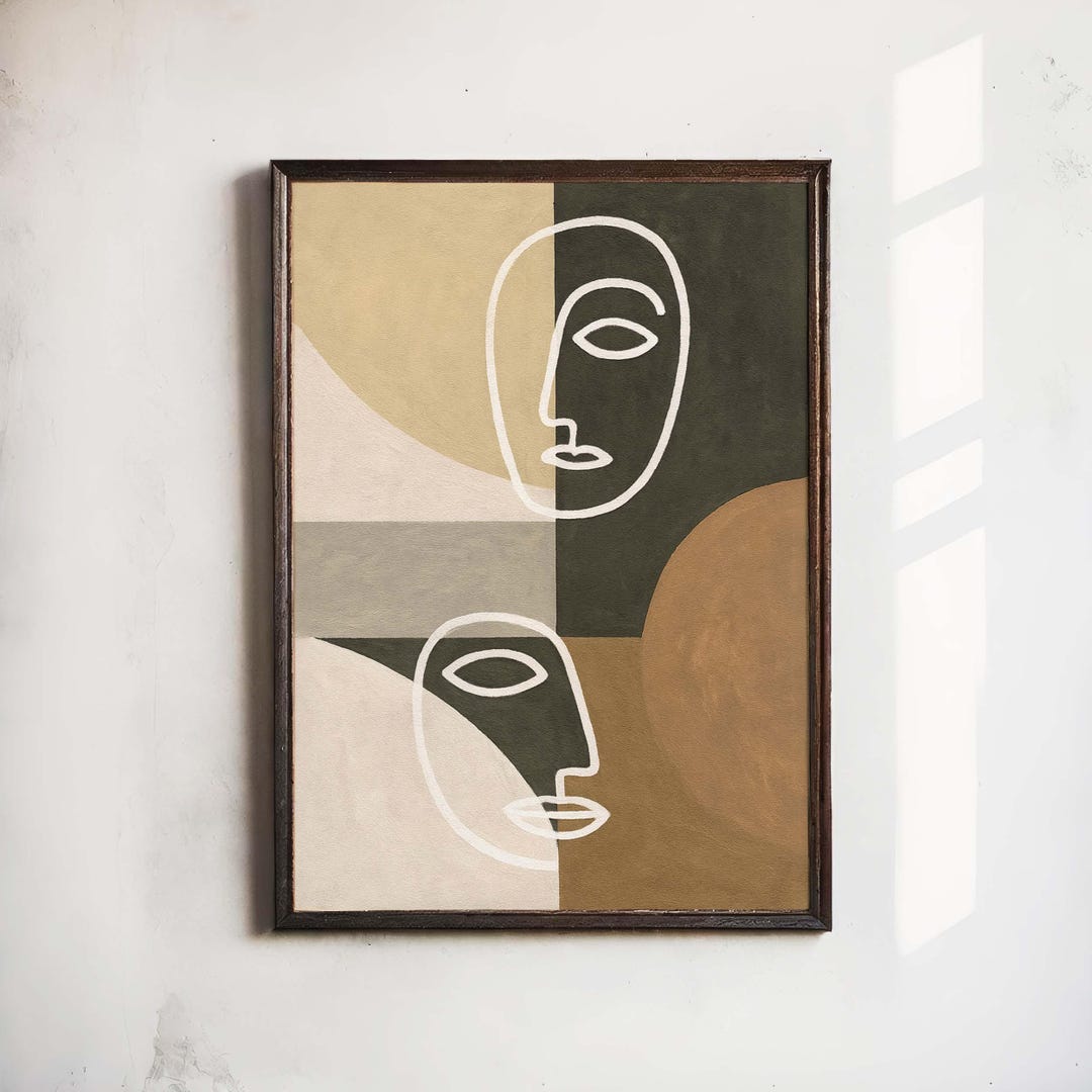 Abstract Faces Poster - Modern Line Drawing Wall Art Minimalist Neutral ...