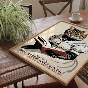 24x36 - Read Across America Day Wall Art | Literary Cat in Clothes ...