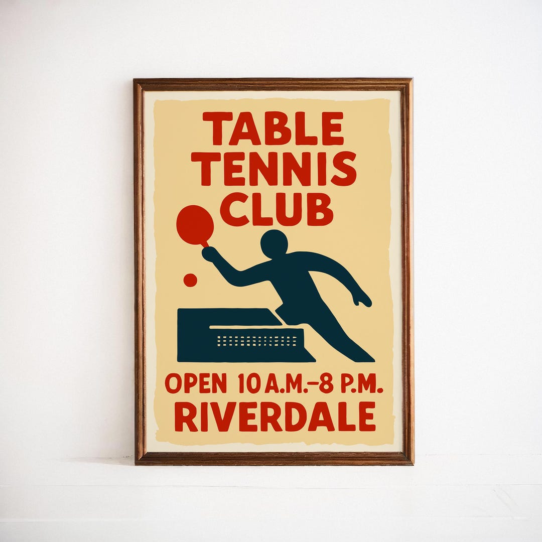Table Tennis Art Print: Retro Ping Pong Poster, Mid-century Modern ...