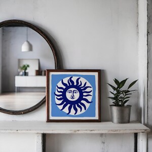 Blue Sun Poster - Modern Art Print, Contemporary Wall Decor, Minimalist ...