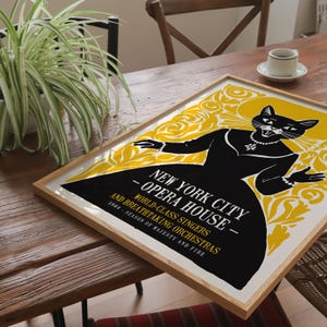 New York City Opera House Poster - 1984 - Retro Cat Opera Singer Art ...