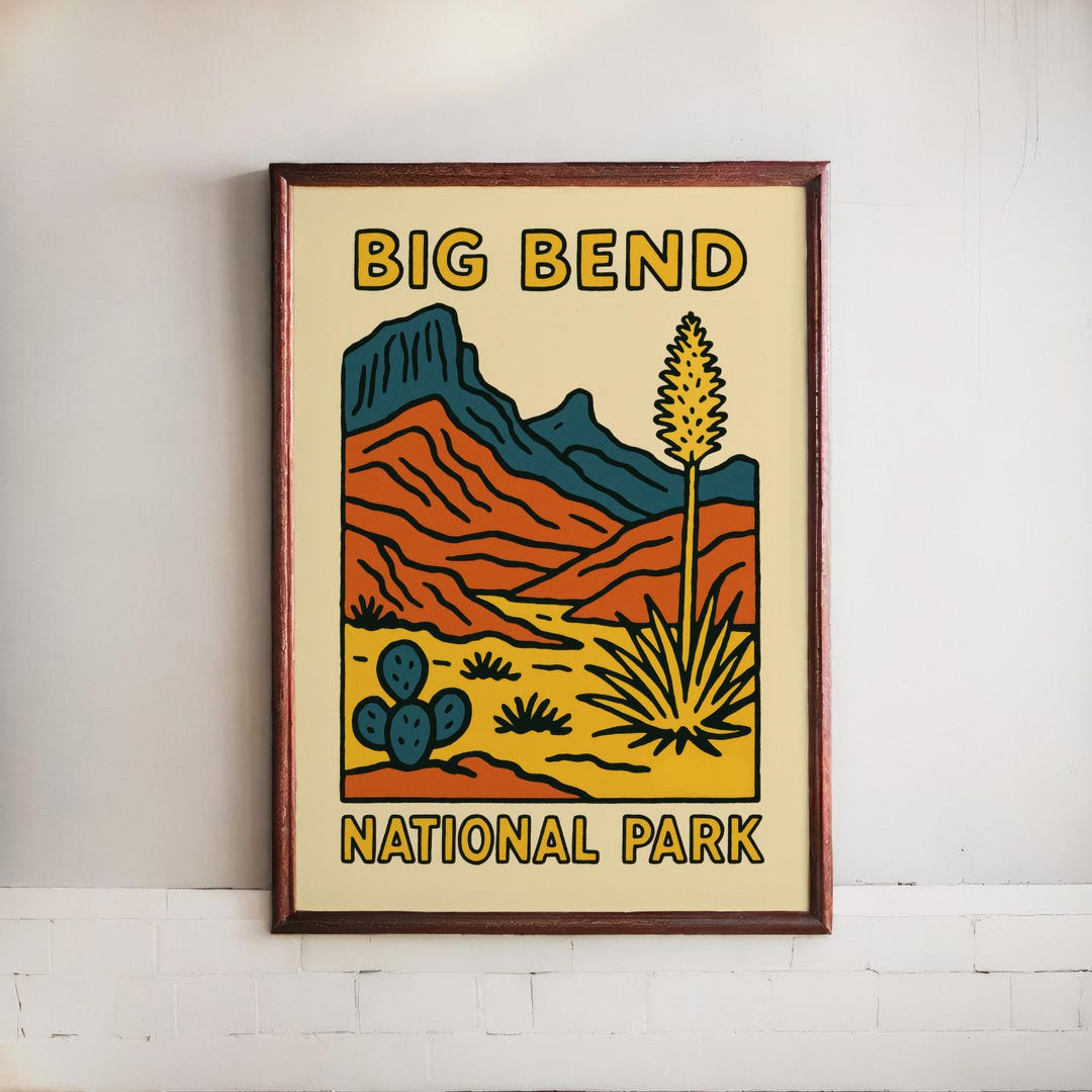 Big Bend National Park Poster - Desert Landscape Print Cactus Mountain ...