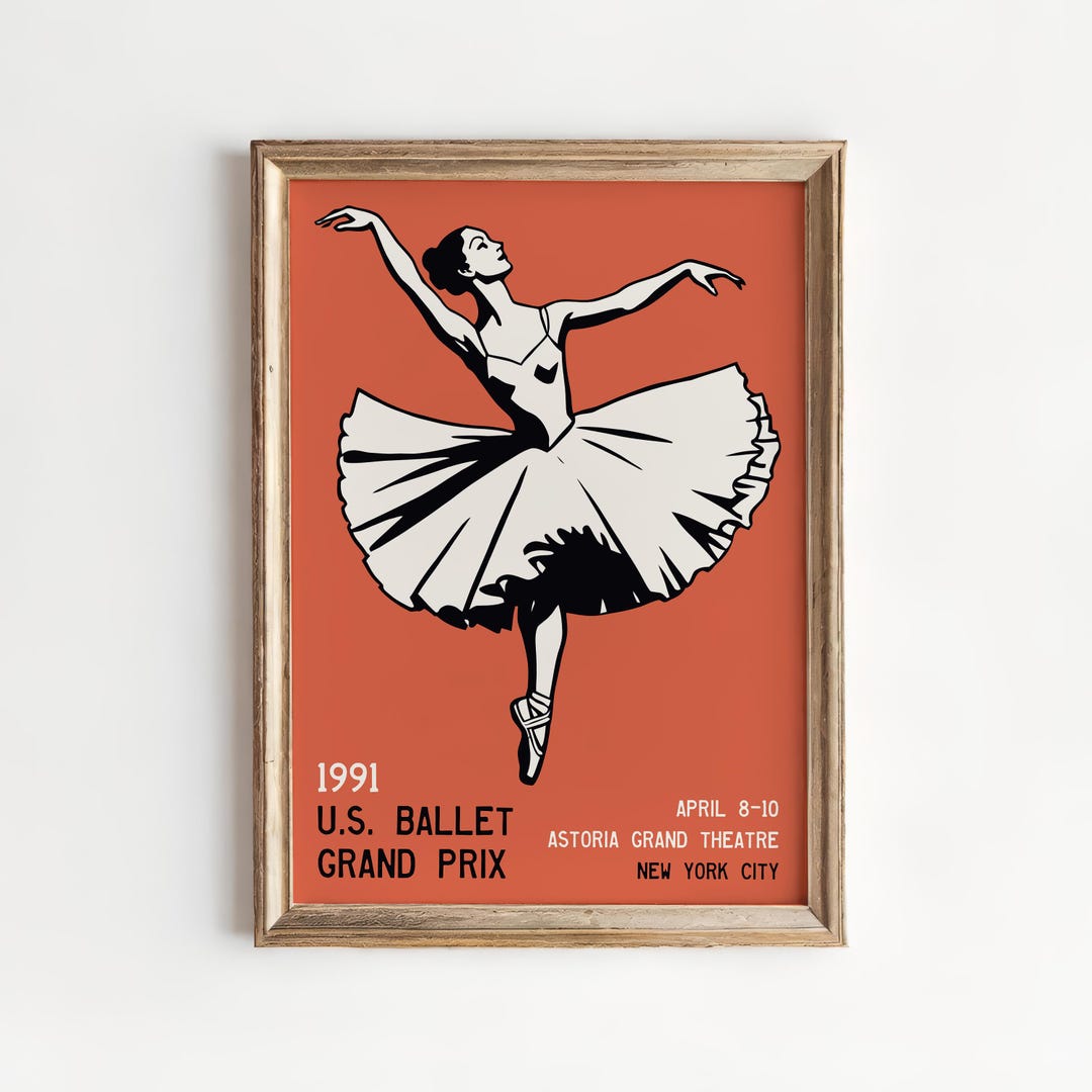 Ballet Poster Art Print, Retro Dance Wall Decor, 1991 US Ballet Grand ...