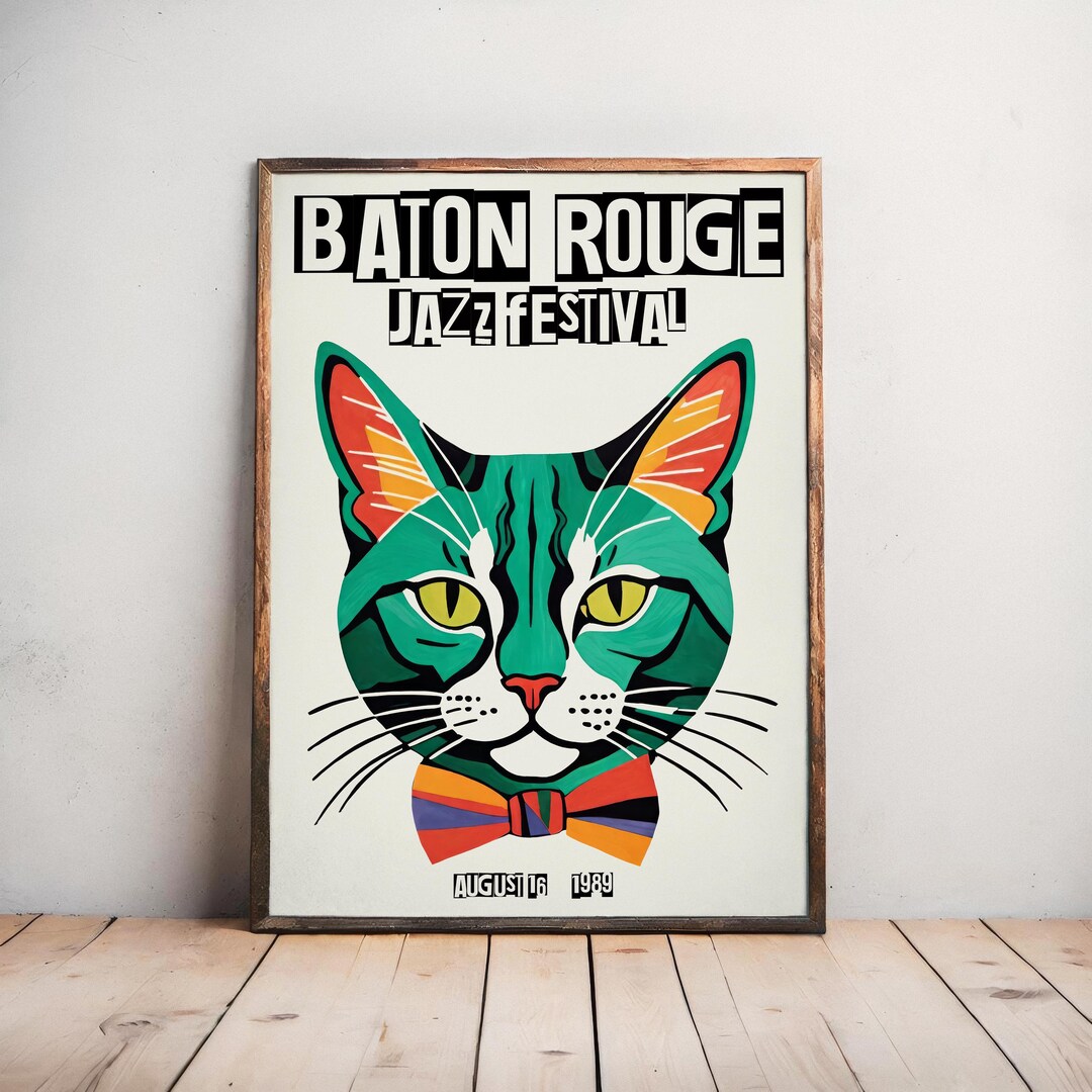Baton Rouge Jazz Festival Poster: Cat Art | Retro Music Wall Decor ...