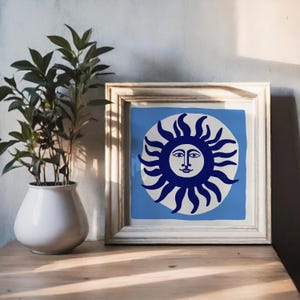 Blue Sun Poster - Modern Art Print, Contemporary Wall Decor, Minimalist ...