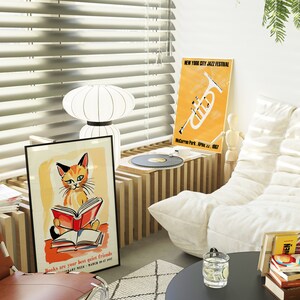 1997 BOOK READING POSTER Library Cat Books Lover Teacher Gift Idea Mid ...