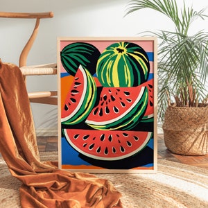 Summer Watermelon Art Poster - Colorful Kitchen Wall Decor, Bold Fruit ...
