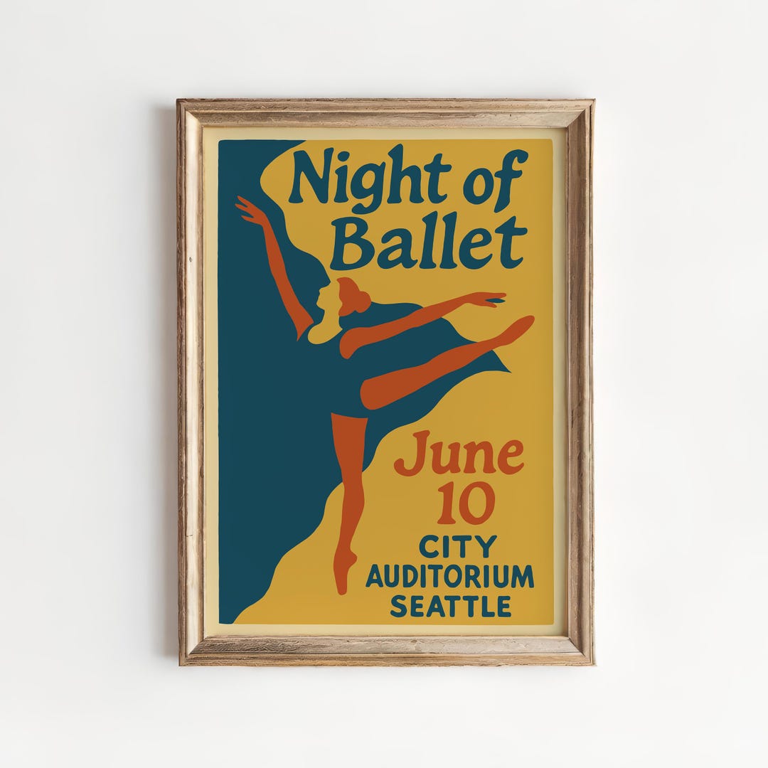 Vintage Ballet Poster - Retro Dance Performance Wall Art, Ballerina ...
