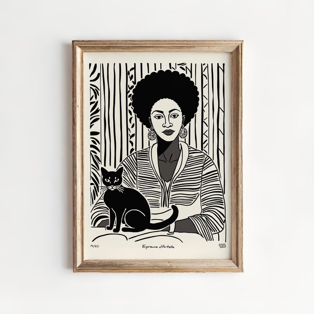 Bold Woman With Black Cat Poster Lady Portrait With a Pet African ...
