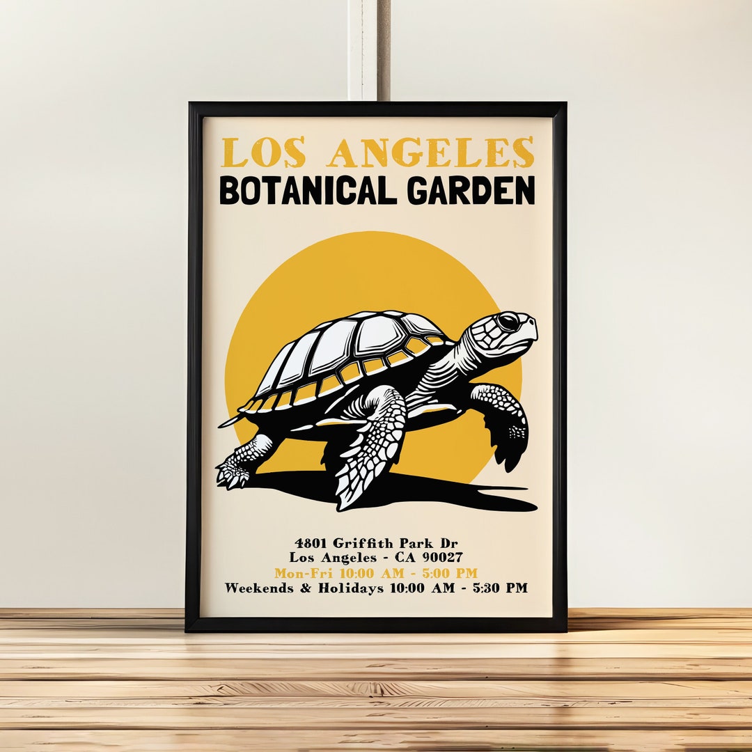 Los Angeles Botanical Garden Poster, Turtle Illustration Wall Art ...