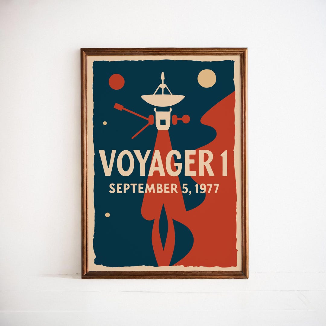 Retro Voyager 1 Space Poster – Vintage Print Featuring 1977 Launch Date ...