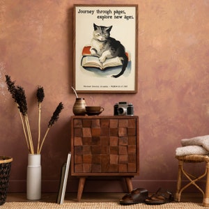 Vintage BOOK READING POSTER Library Cat Books Lover Teacher Gift Idea ...