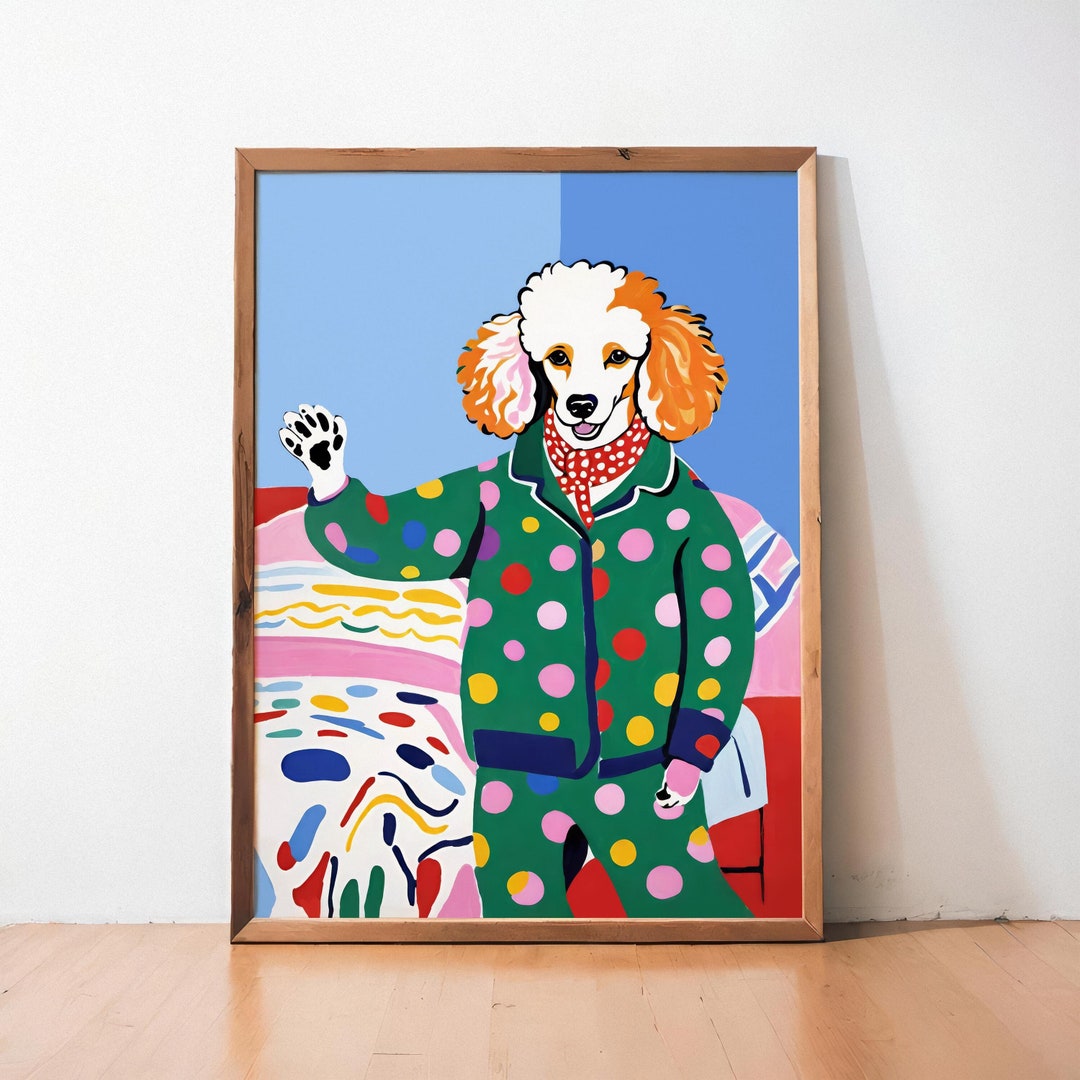 Poodle in Pajamas Poster - Whimsical Dog Illustration - Vibrant Wall ...
